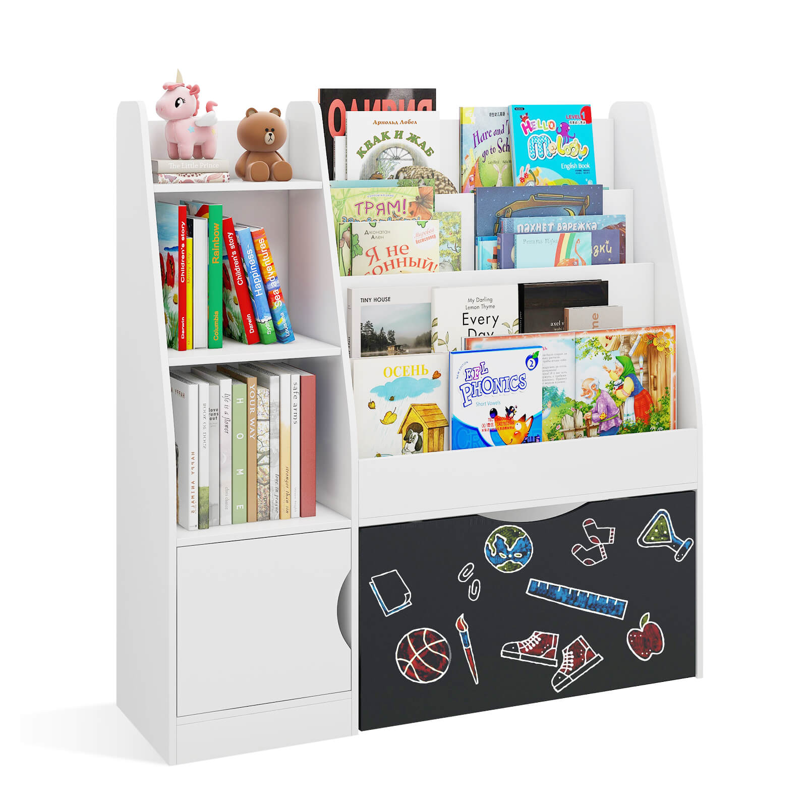 Kids Bookshelf and Toy Storage Organizer with Blackboard BB011