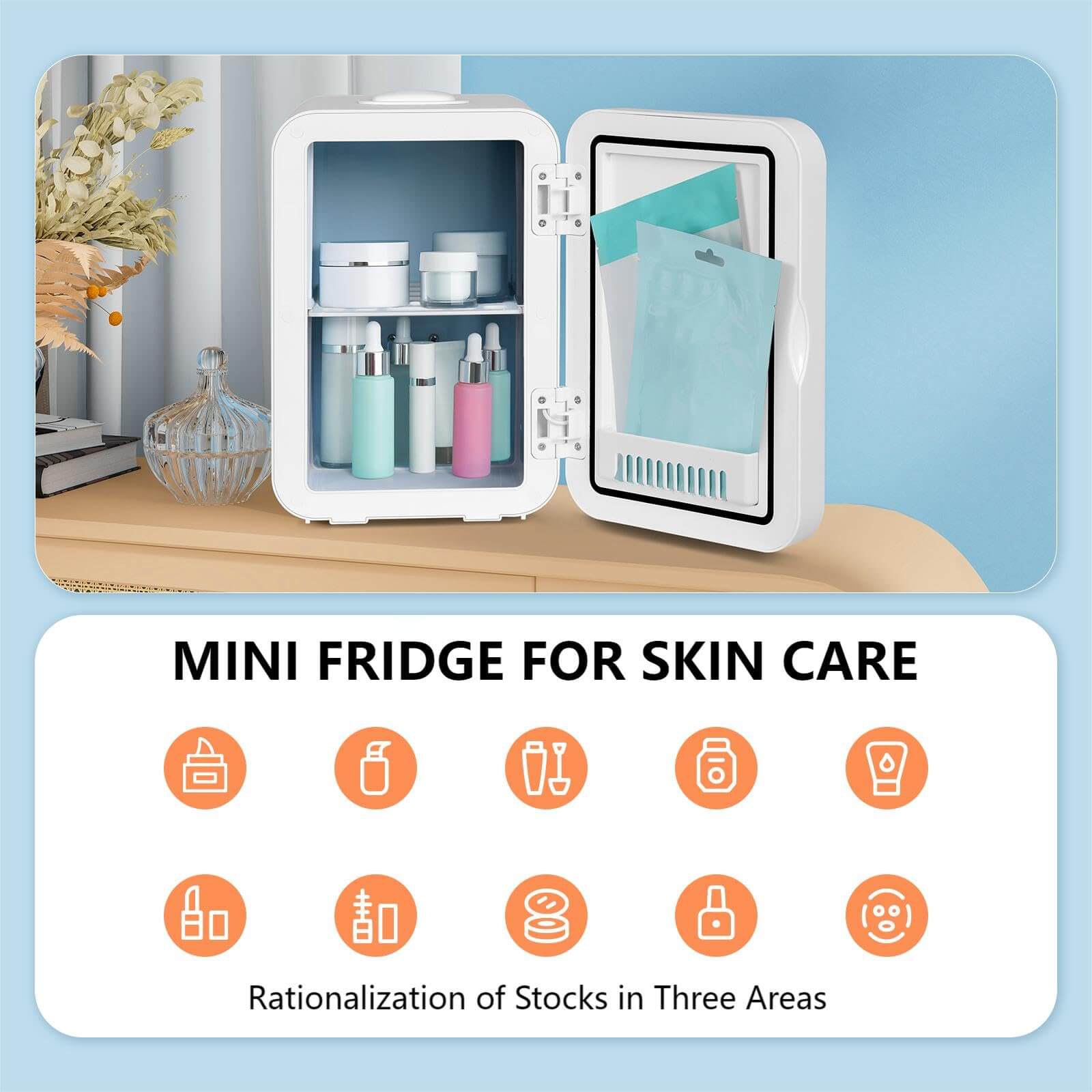 Mini Refrigerator 8L Makeup Fridge WIth Mirrored Door AS010-8L- Coolin