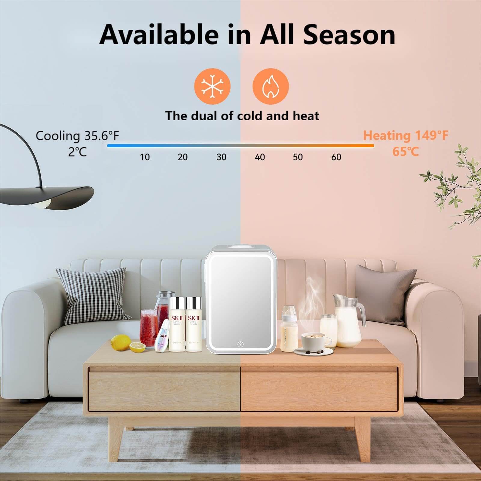 Mini Refrigerator 8L Makeup Fridge WIth Mirrored Door AS010-8L- Coolin