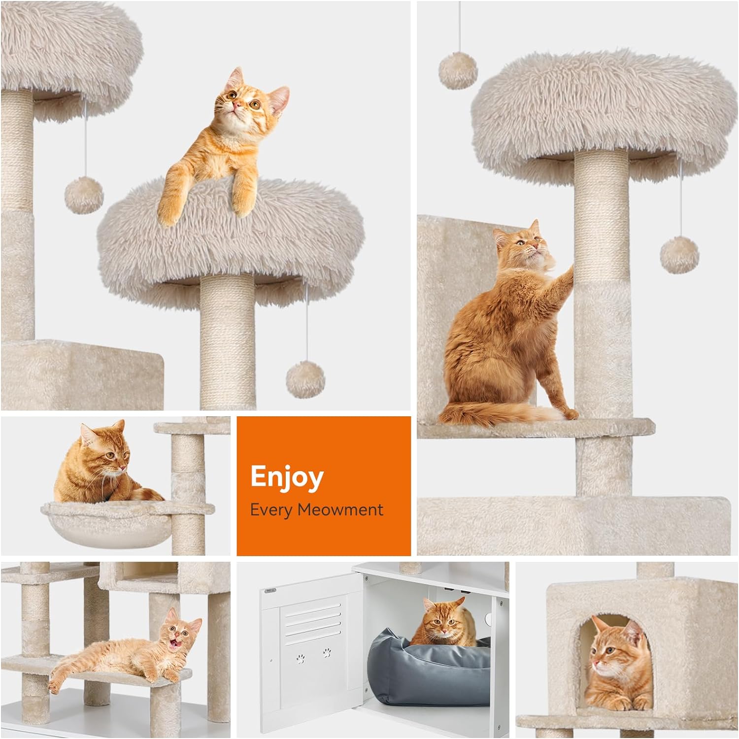 Elecwish Versatile Cat Tree House with Hidden Litter Box