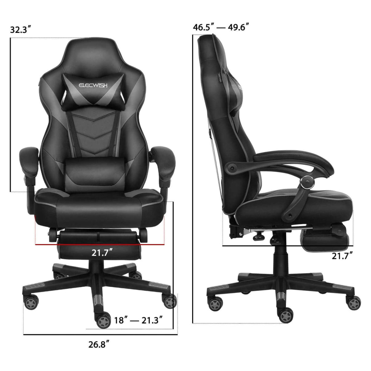Ergonomic Gaming Chair with Massage Footrest Headrest | Elecwish.com