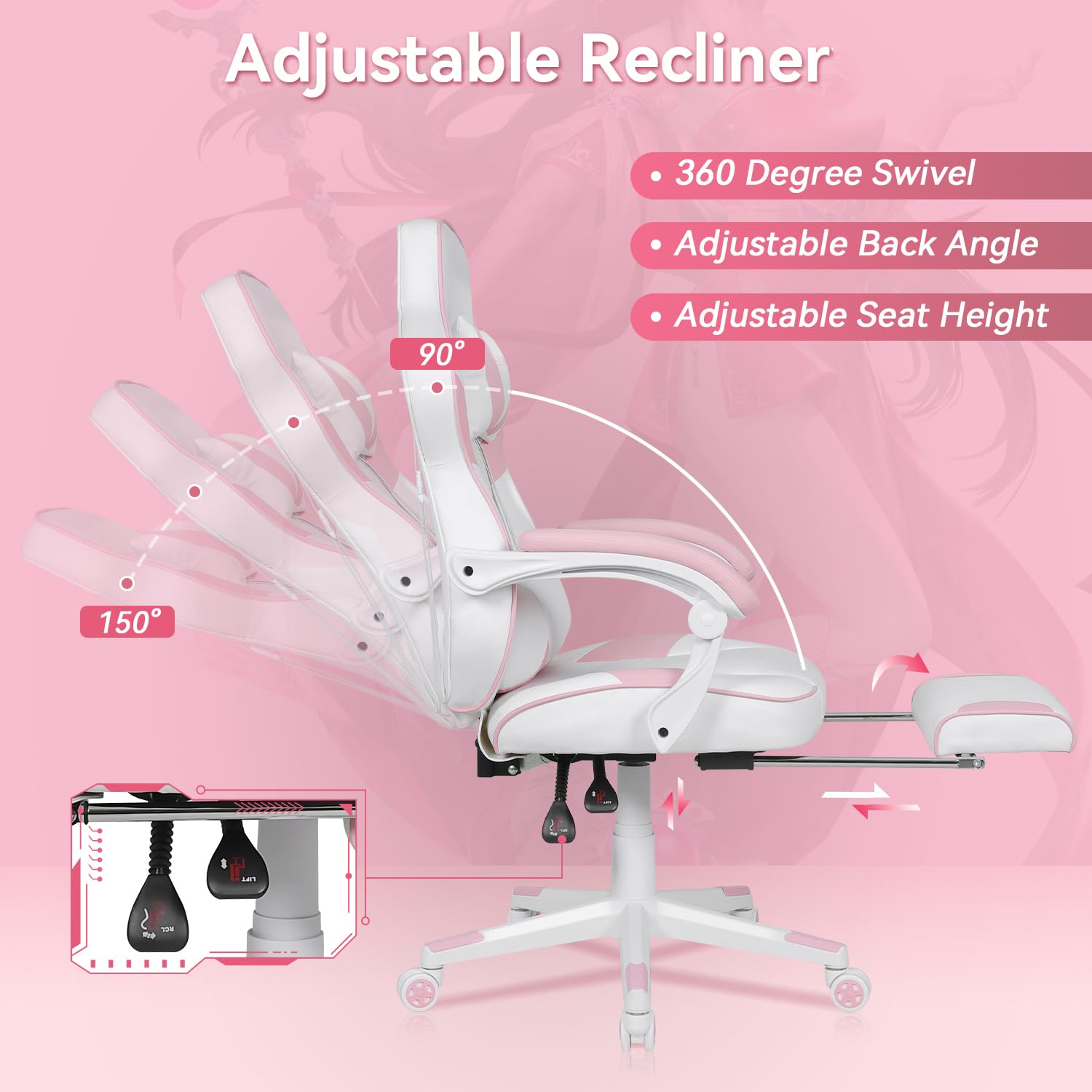 Ergonomic Gaming Chair with Massage Footrest Headrest | Elecwish.com