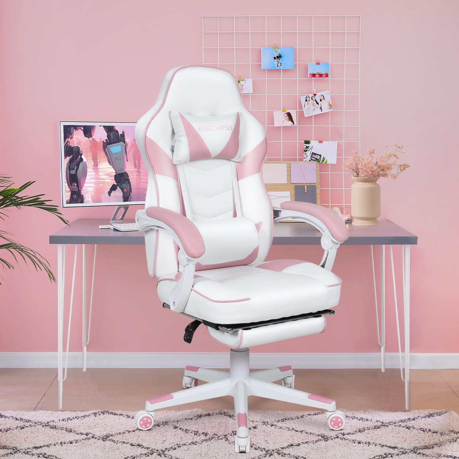 Ergonomic Gaming Chair with Massage Footrest Headrest | Elecwish.com
