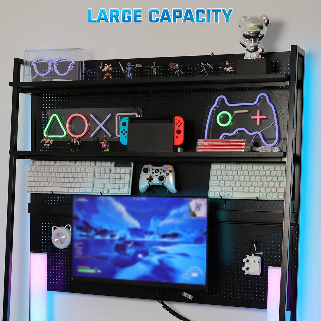 Elecwish RGB LED Gaming Desk With Pegboard X-001