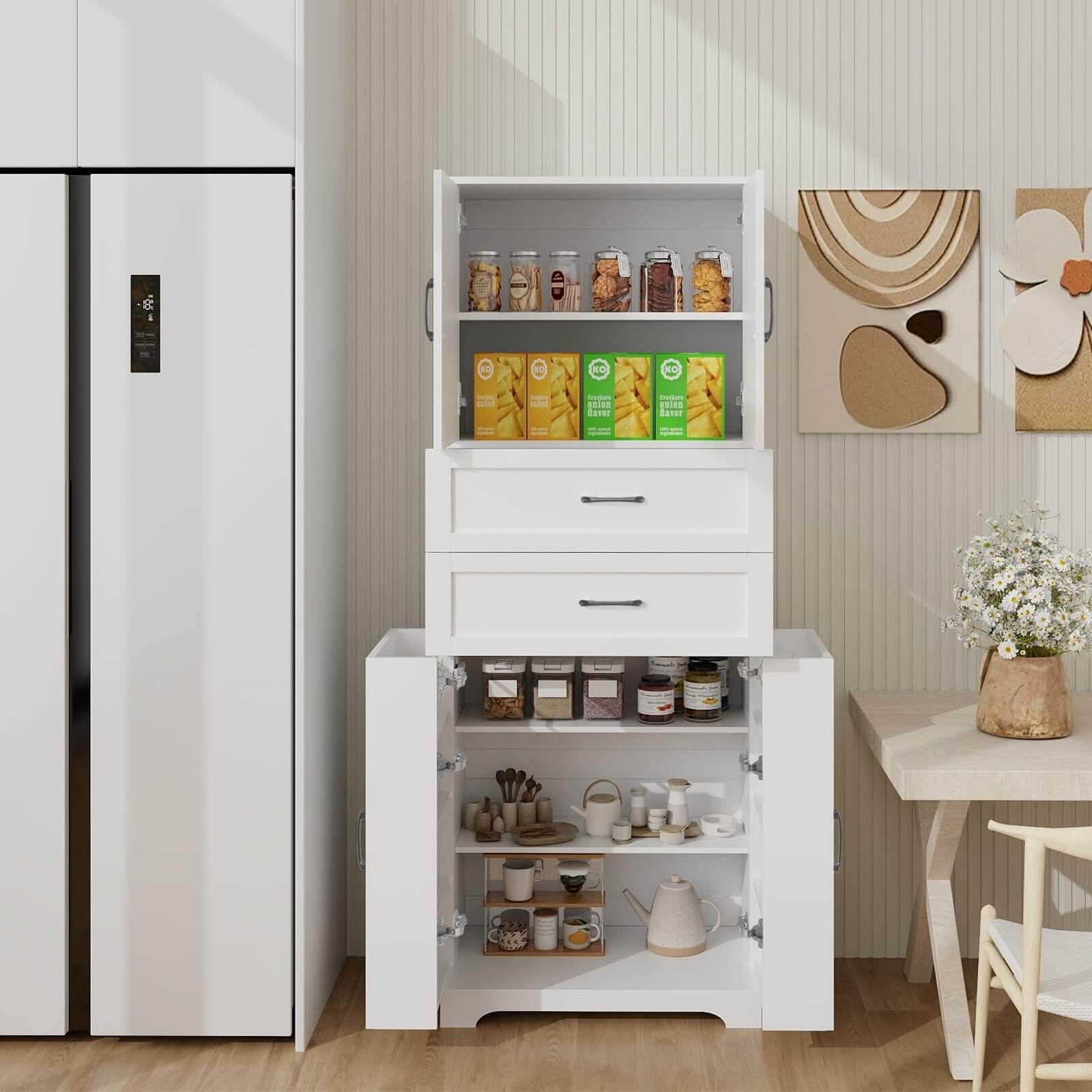 White Kitchen Pantry Storage Cabinet IF085/IF092