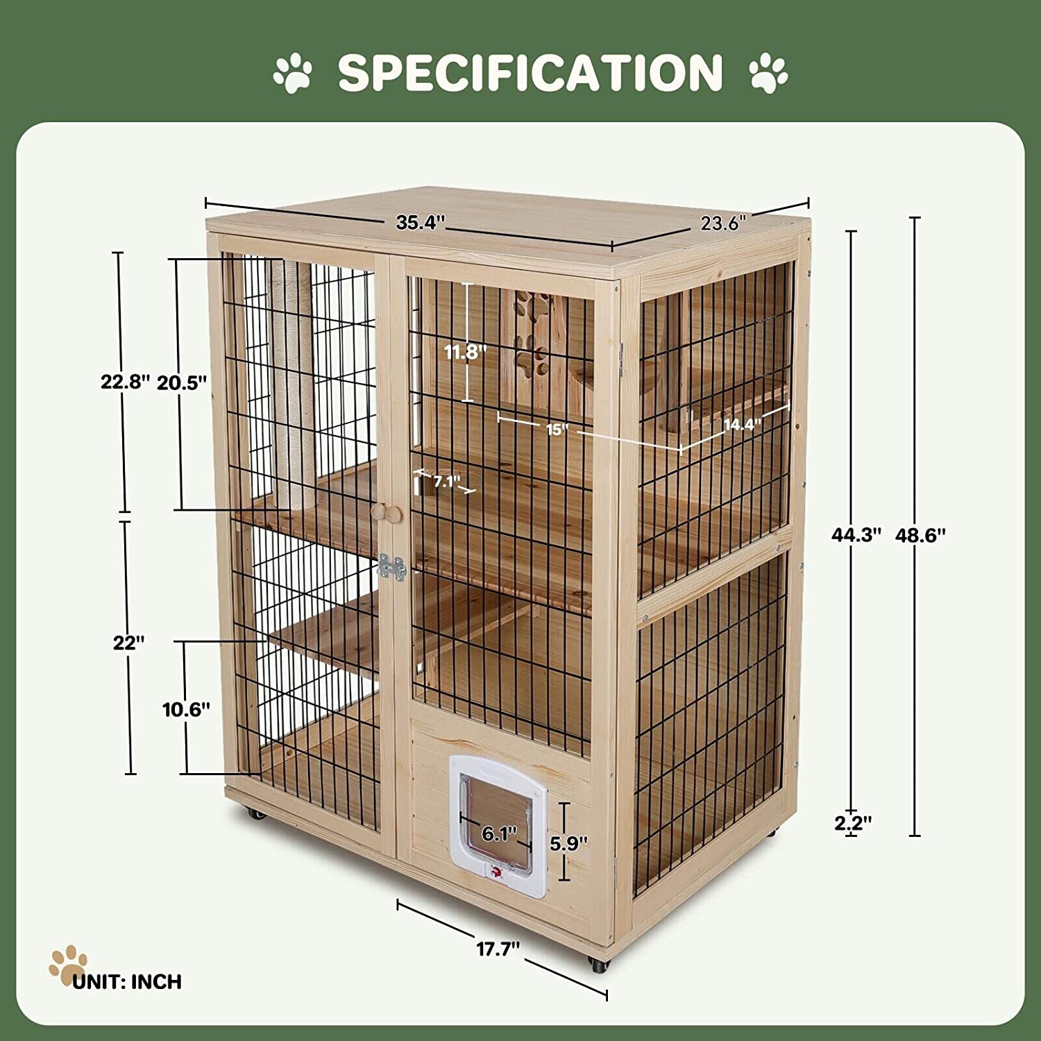 Multifunctional Wooden Cat House | 4 Zones Integrated | Environmentally ...
