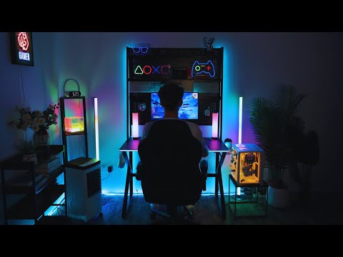 Elecwish RGB LED Gaming Desk With Pegboard X-001