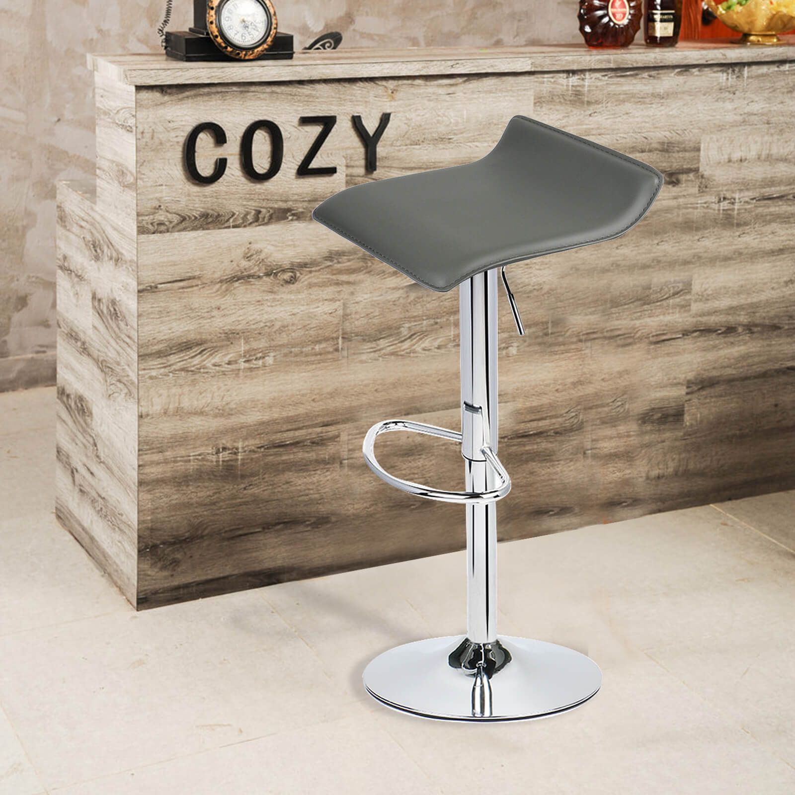Set of 2 Adjustable Swivel Bar Stools | PU Leather | Adjustable ...