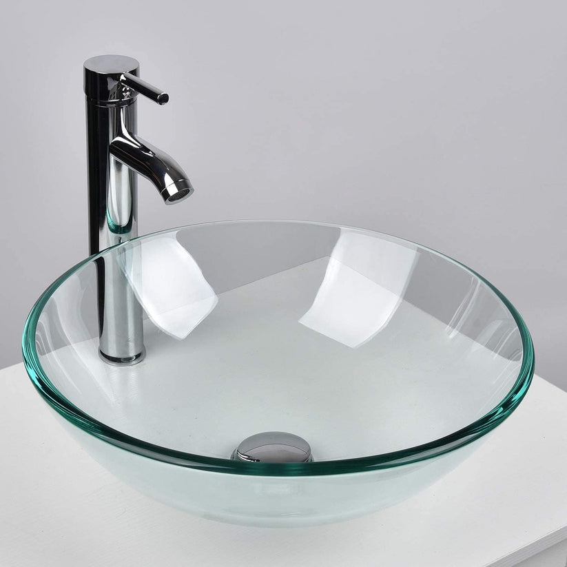 Clear Tempered Glass Vessel Sink | Modern Round Basin | Elecwish.com