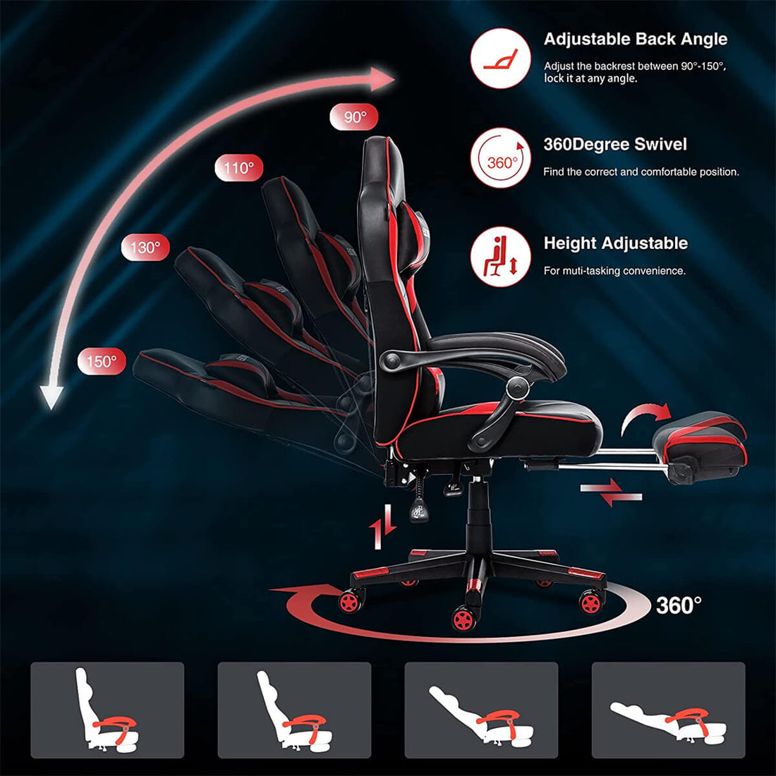Gaming Chair with Headrest and Lumbar Support | Elecwish